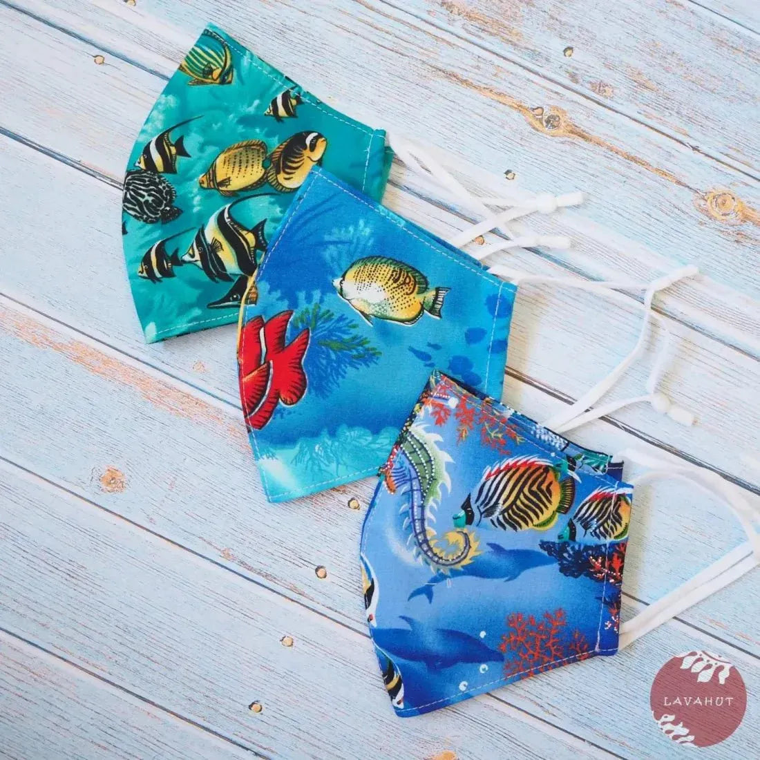 Adjustable Tropical Face Mask Blue Reef with Custom Fit – Lavahut