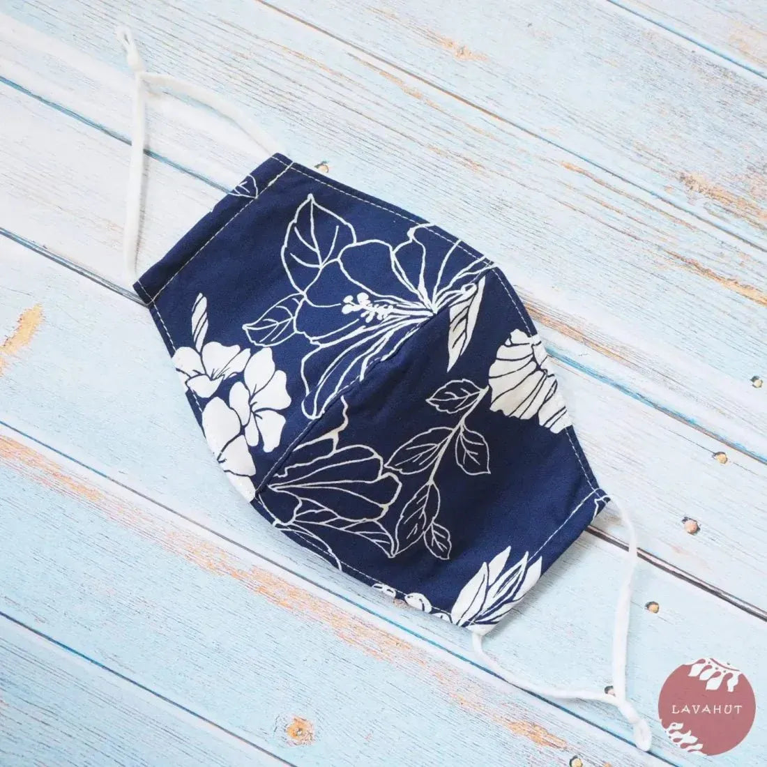 Adjustable Tropical Face Mask with Ear Loops Navy Blue – Lavahut